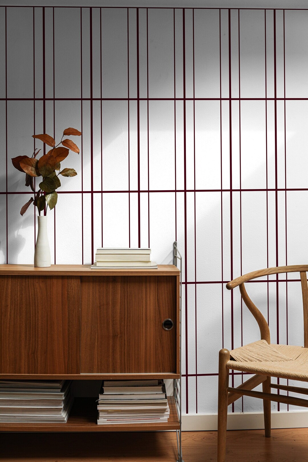 Dark Red and White Line Modern Wallpaper - Etsy