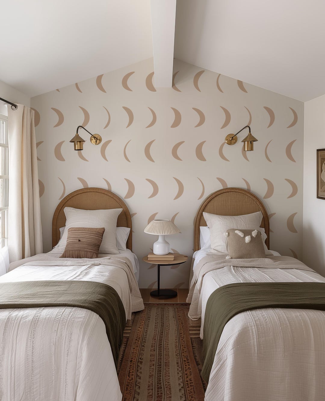 Solstice Moon Beige Peel and Stick Removable Wallpaper, White and Beige ...