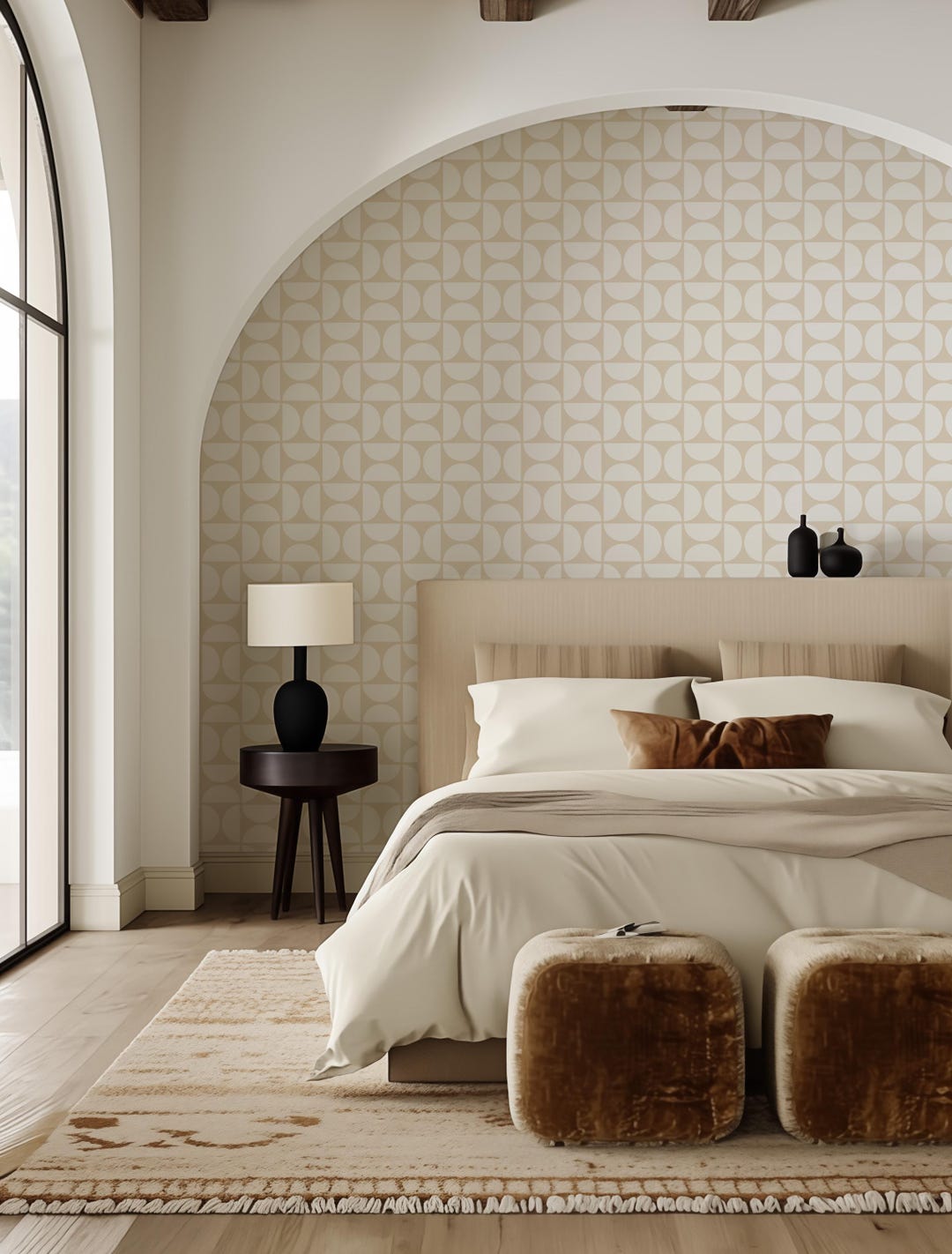 Beige Shape Abstract Shape Peel and Stick Wallpaper, Light Retro Vibe ...