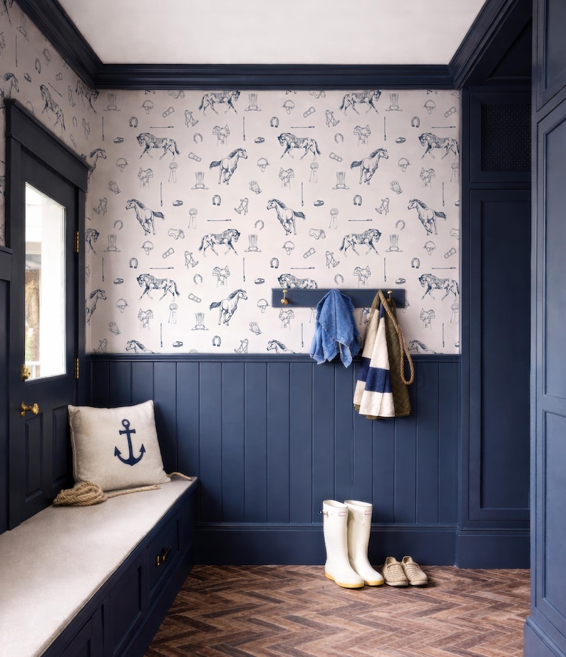 Blue Horse Equestrian Peel and Stick Wallpaper: Farmhouse Style - Etsy