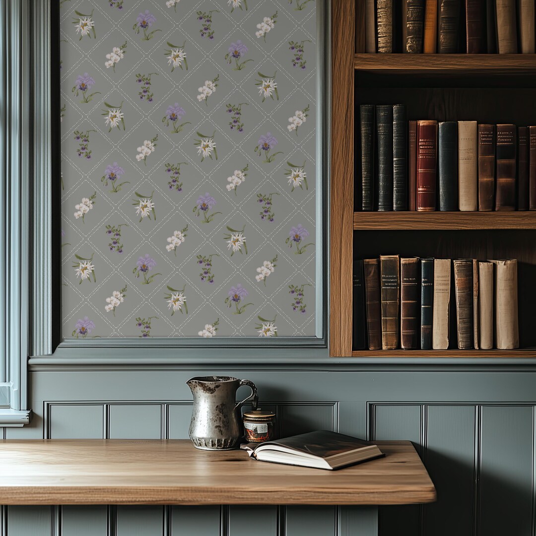 Sage Green Floral Botanical Peel & Stick Removable Wallpaper, Retro ...