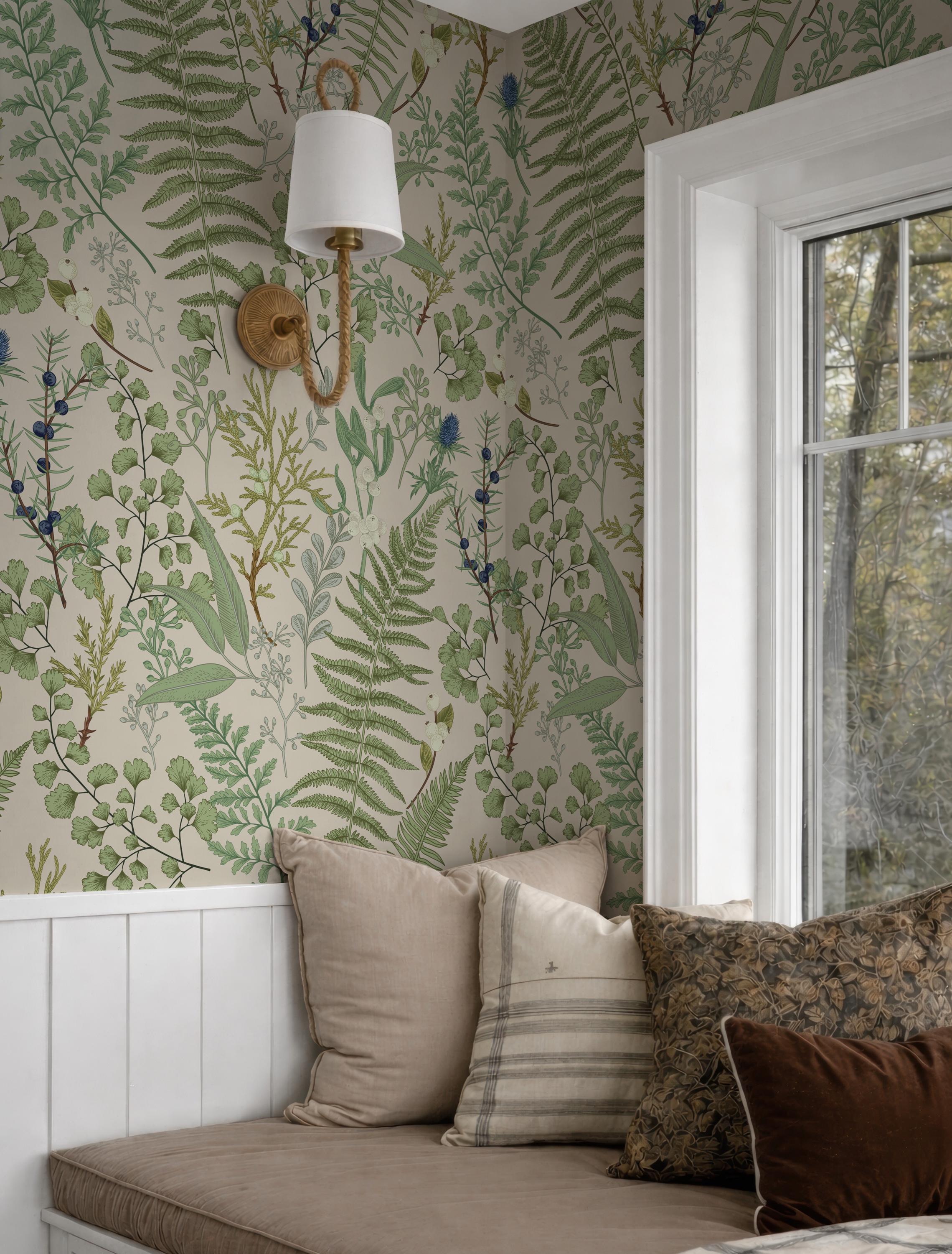 Antique Fern Cottage Peel and Stick Removable Wallpaper, Beige Bedroom ...