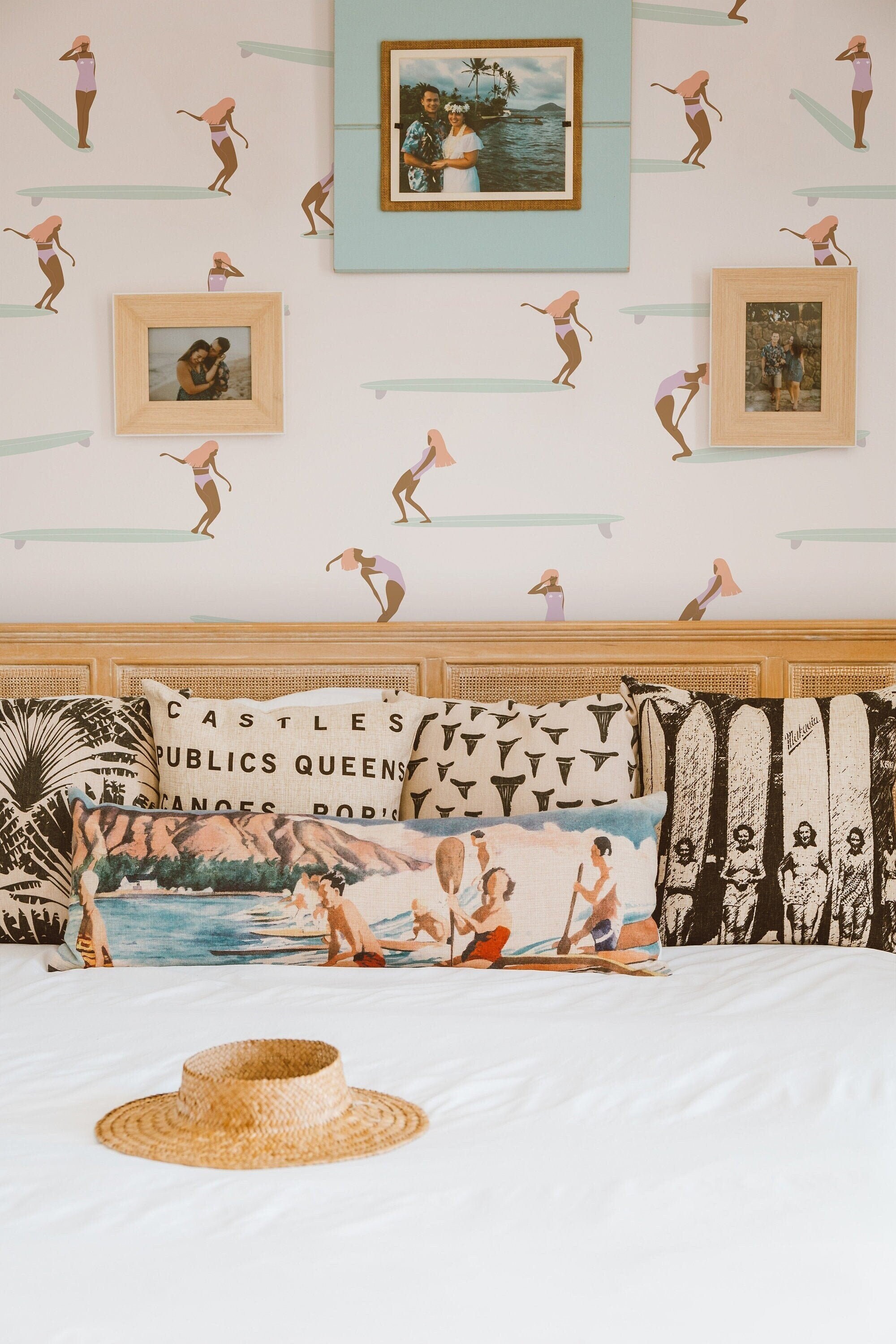 Surf Retro Peel and Stick Removable Wallpaper, Longboard Surf Female ...