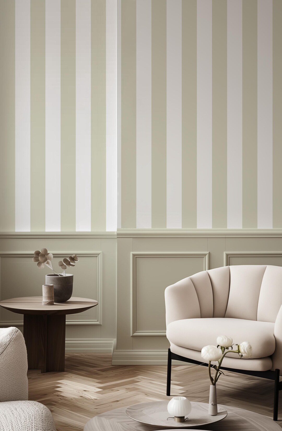 Grey and White Striped Modern Removable Peel and Stick Wallpaper, Light ...
