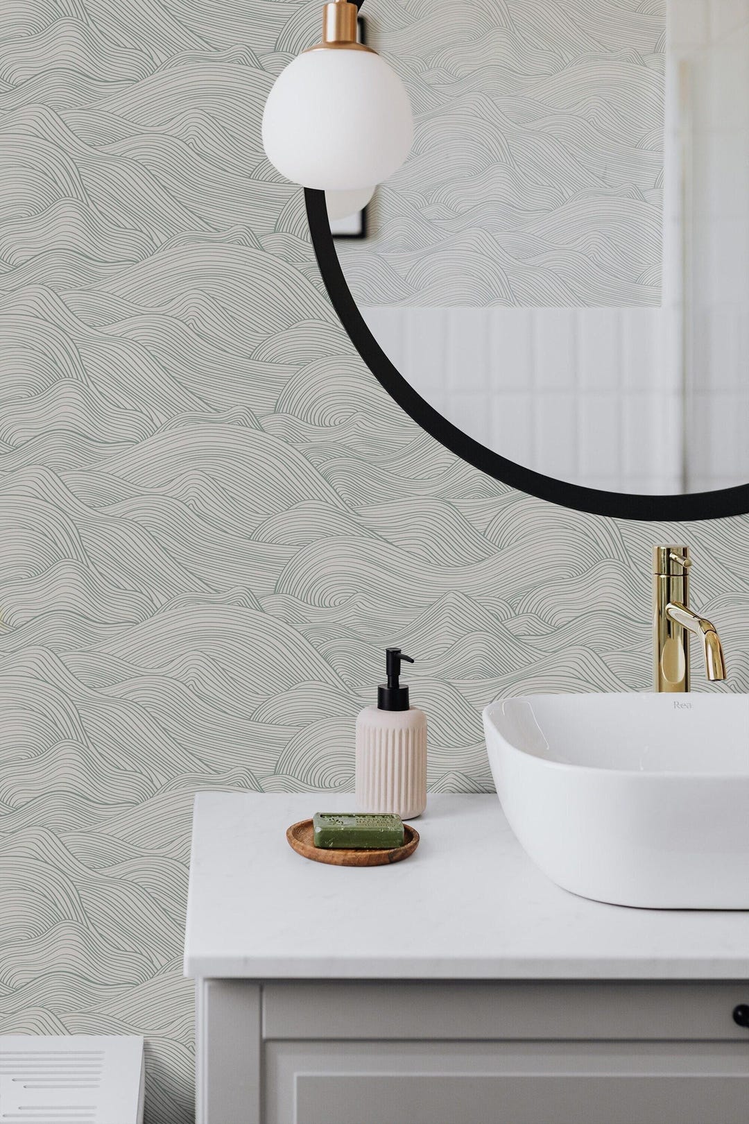 Sage and White Wave Peel and Stick Removable Wallpaper, Green Wave ...