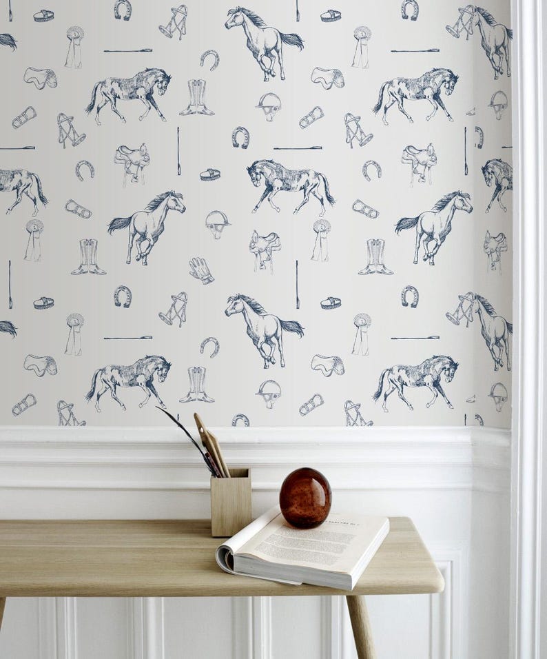 Blue Horse Equestrian Peel and Stick Wallpaper: Farmhouse Style - Etsy