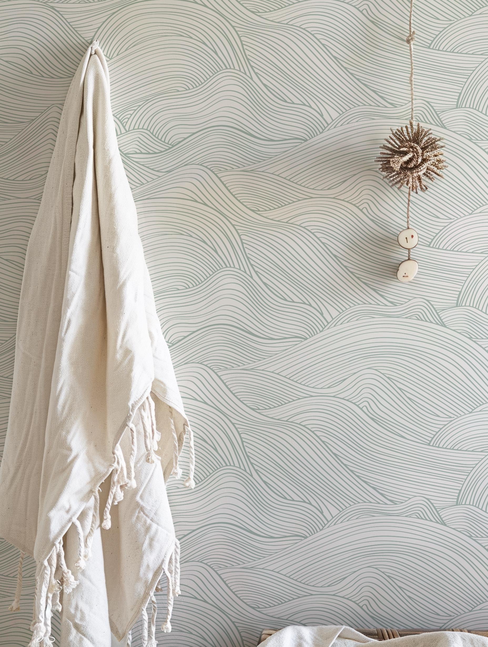 Sage and White Wave Peel and Stick Removable Wallpaper, Green Wave ...