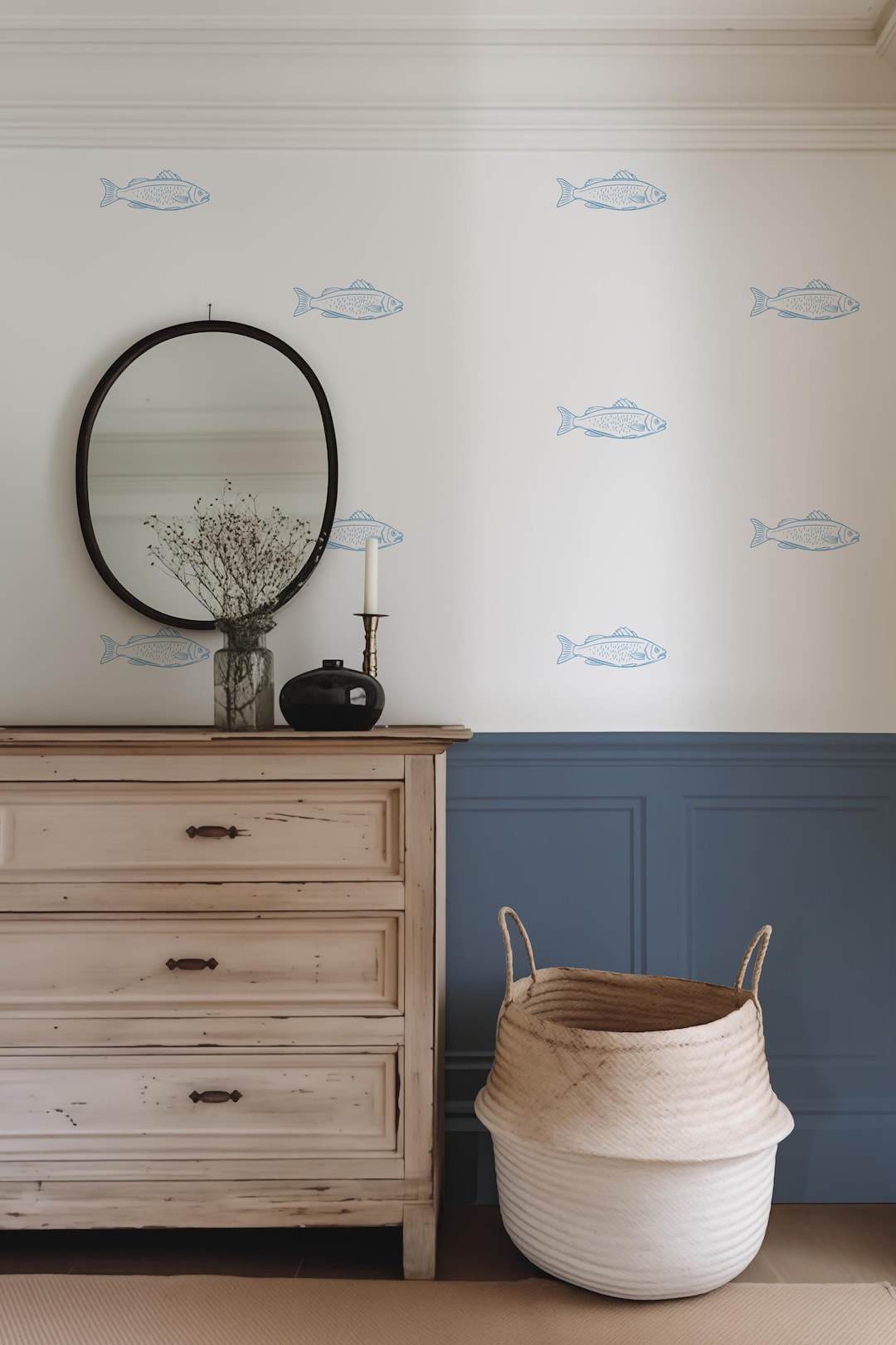 Coastal Fish Peel and Stick Wallpaper: Blue Ocean Mural - Etsy