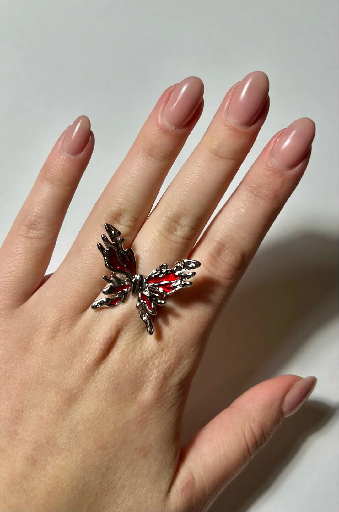 Y2K Crystal Butterfly Ring, Gothic Style Jewellery, Irregular Geometry ...
