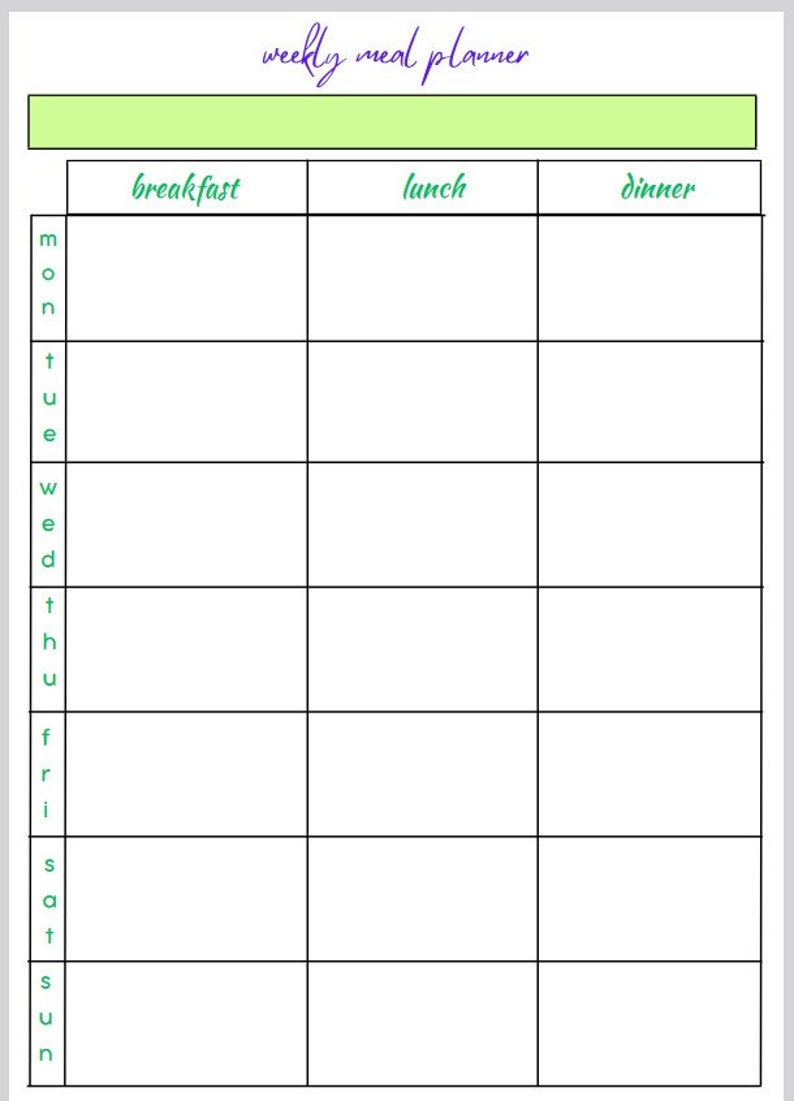Printable Weekly Meal Planner Template, Digital Meal Planner, 7 Day ...