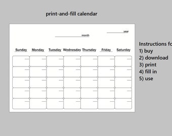 Printable Calendar to Fill Monthly Planner Landscape Layout, A4 Format ...