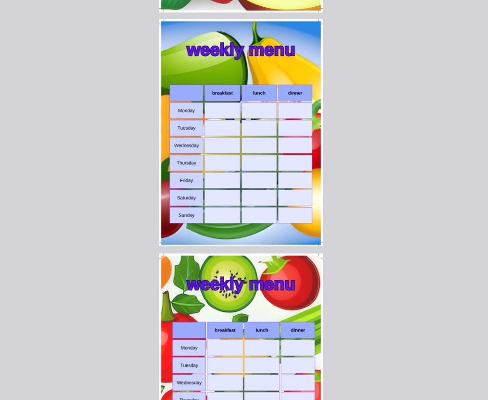 Printable Monthly Menu Blank 4 Weekly Meal Planner Template With ...
