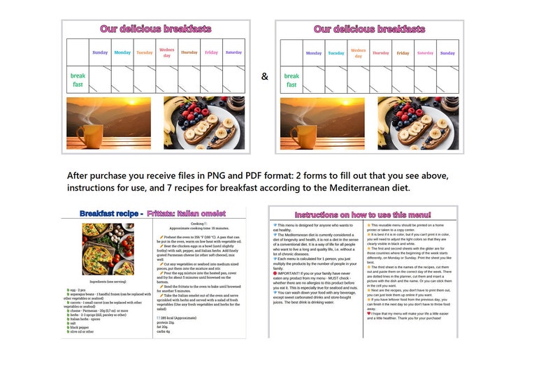 Breakfast Plan Weekly Printable Menu With Recipes - Menu Planner ...