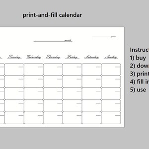 Printable Calendar to Fill Monthly Planner Landscape Layout, A4 Format ...