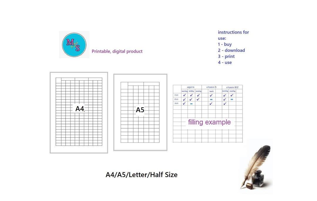 Printable Medication Log, Pill Tracker, Medication Schedule, A4/a5 ...