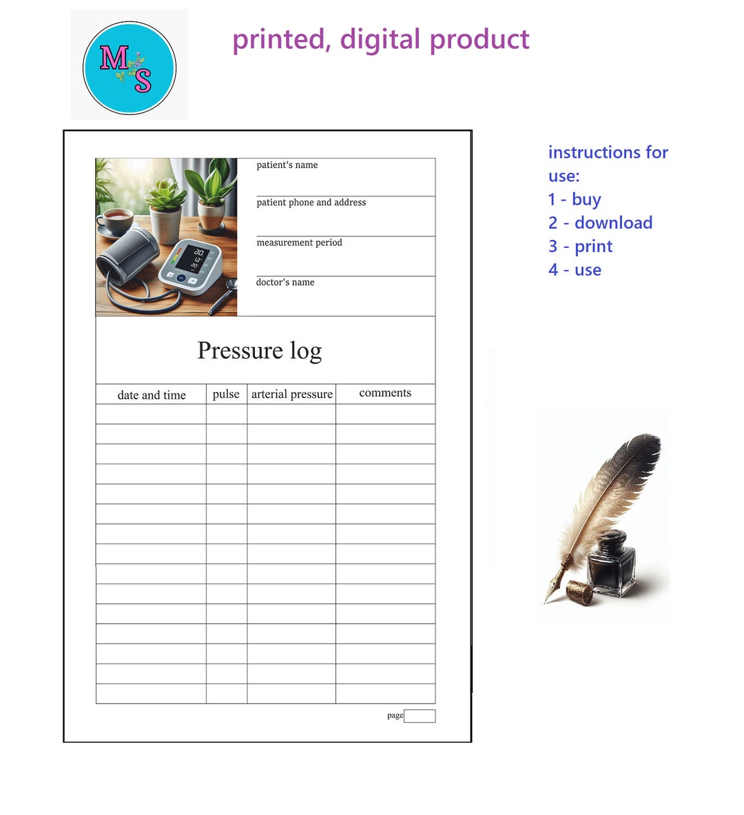 Printable Pressure Log, BP Tracker, Pressure Tracker, Medical Journal ...