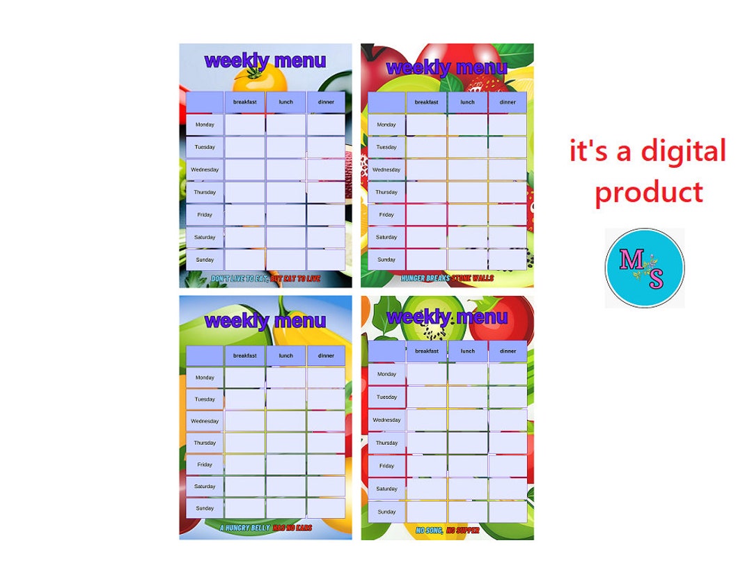 Printable Monthly Menu Blank 4 Weekly Meal Planner Template With ...