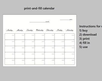 Printable Calendar to Fill Monthly Planner Landscape Layout, A4 Format ...