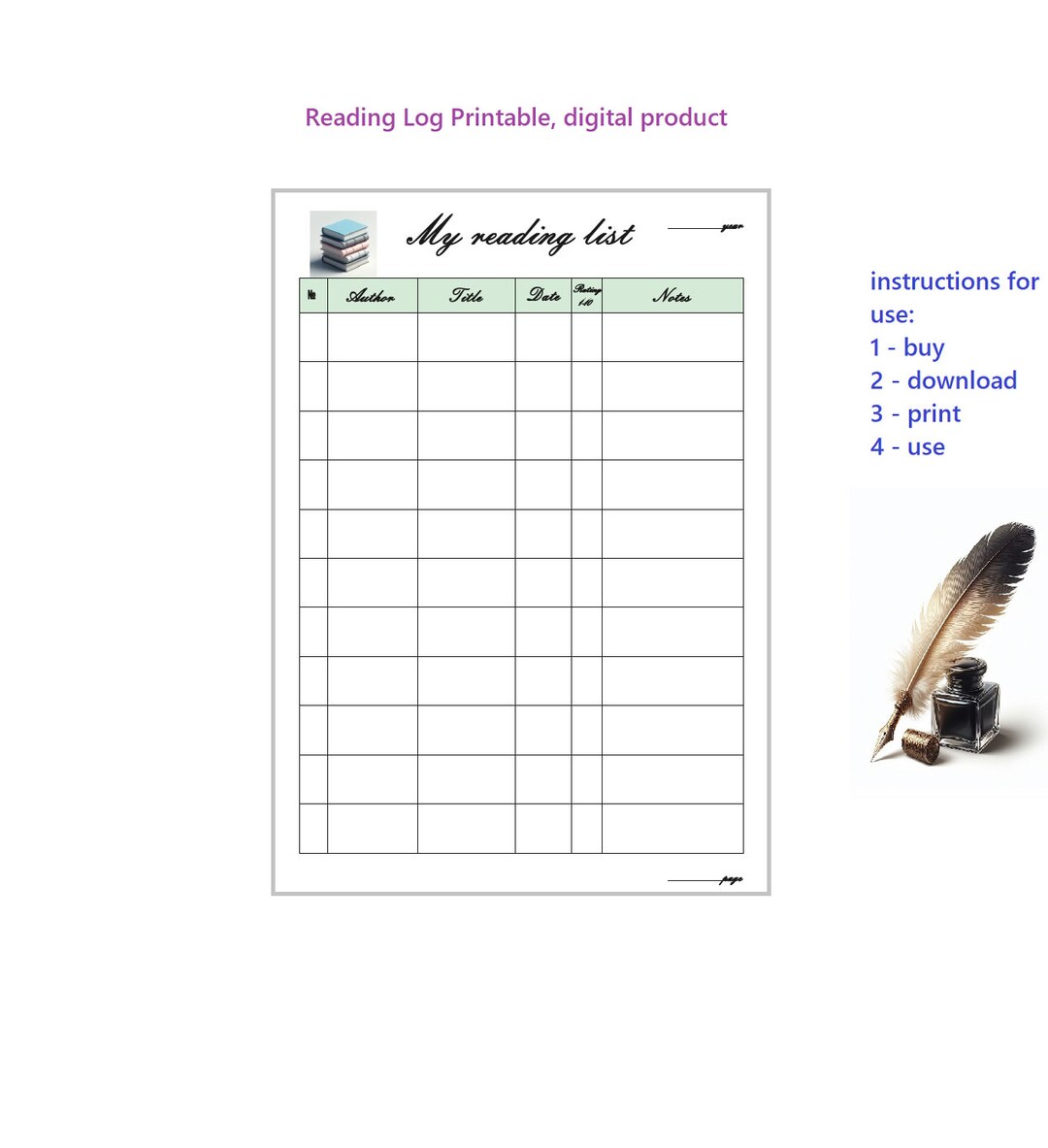 Printable Reading List, Reading Tracker, Books I've Read, Book Log, A4 ...