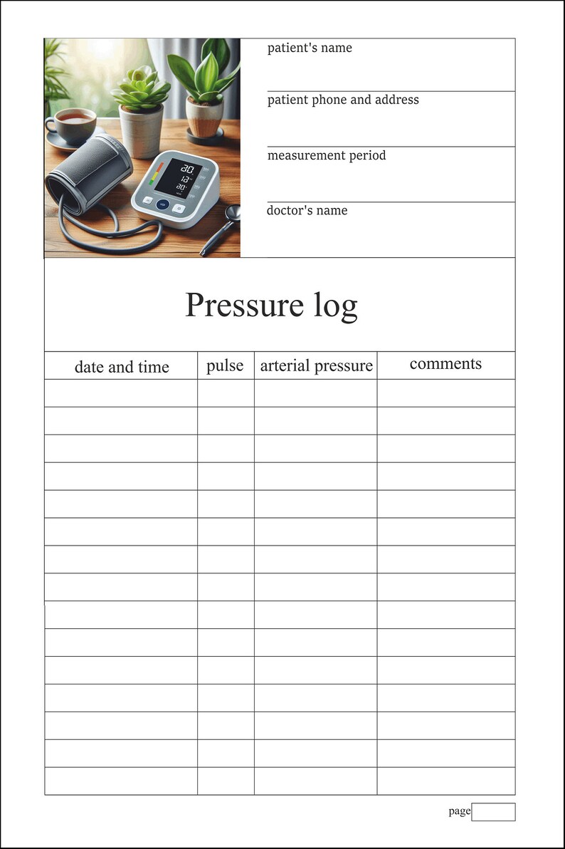 Printable Pressure Log, BP Tracker, Pressure Tracker, Medical Journal ...