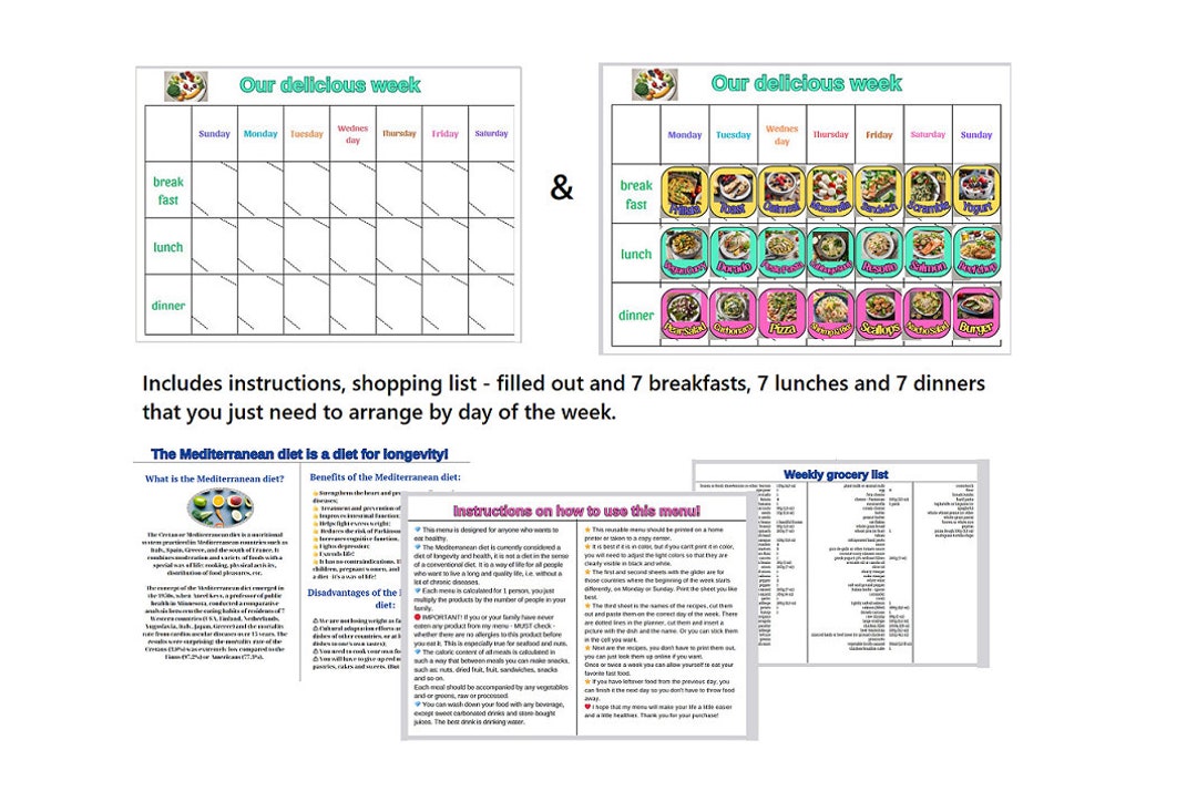 Weekly Balanced Menu Plan With Recipes, 21 Unique Mediterranean Diet ...