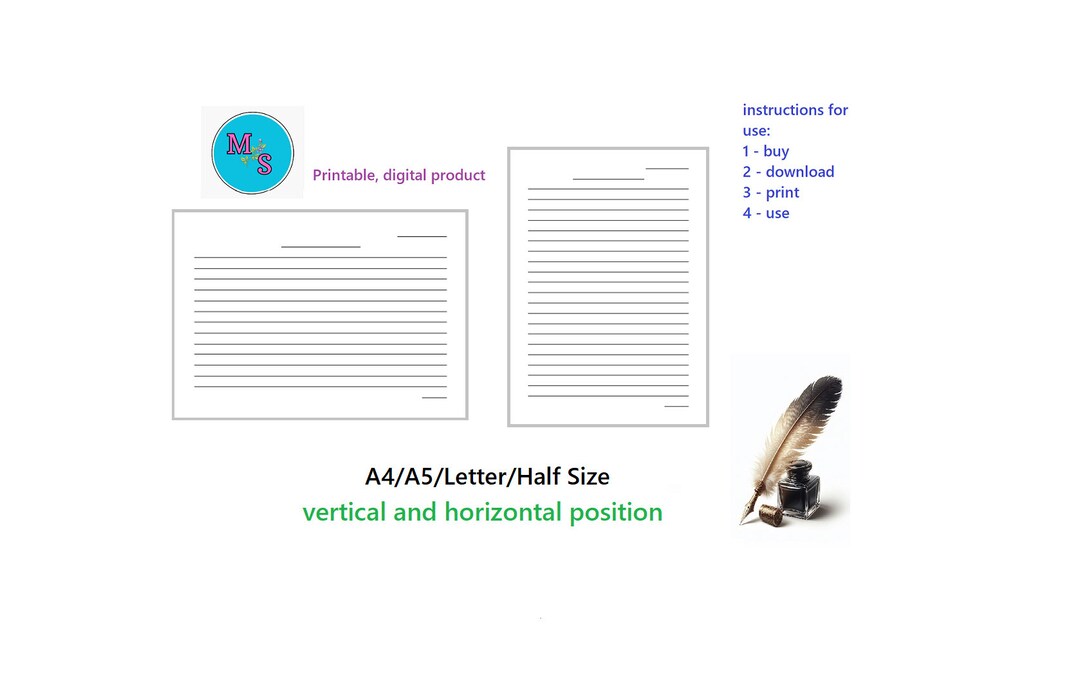 Printable Text Form With Title, Date and Page, Line Notepad, Horizontal ...