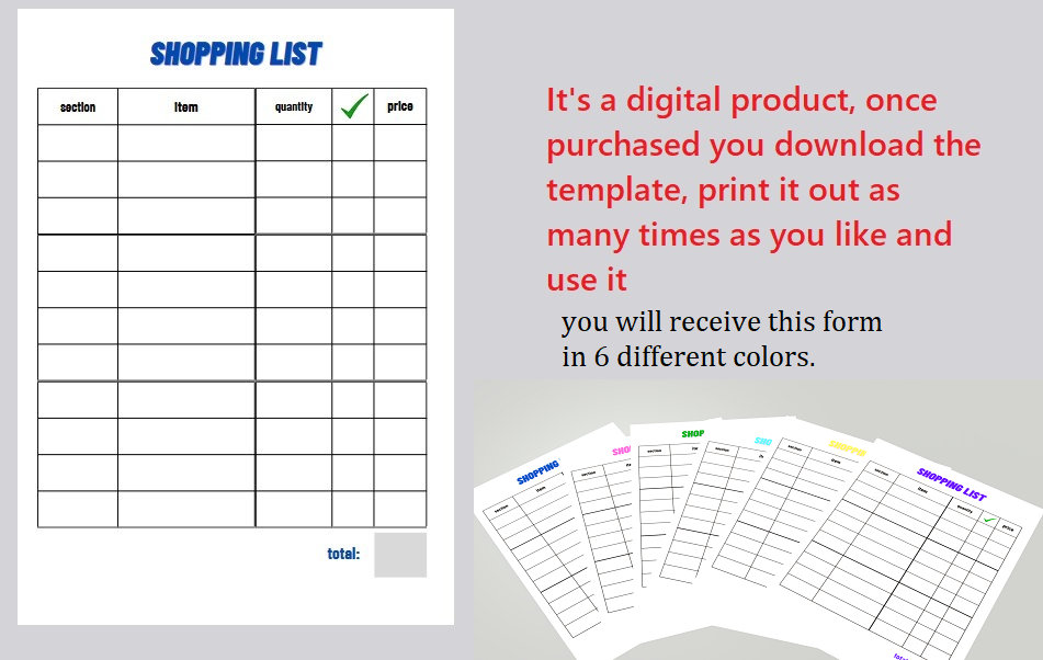 6 Printable Shopping Lists Template Grocery List, Reusable Shopping ...