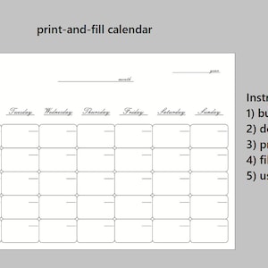 Printable Calendar to Fill Monthly Planner Landscape Layout, A4 Format ...