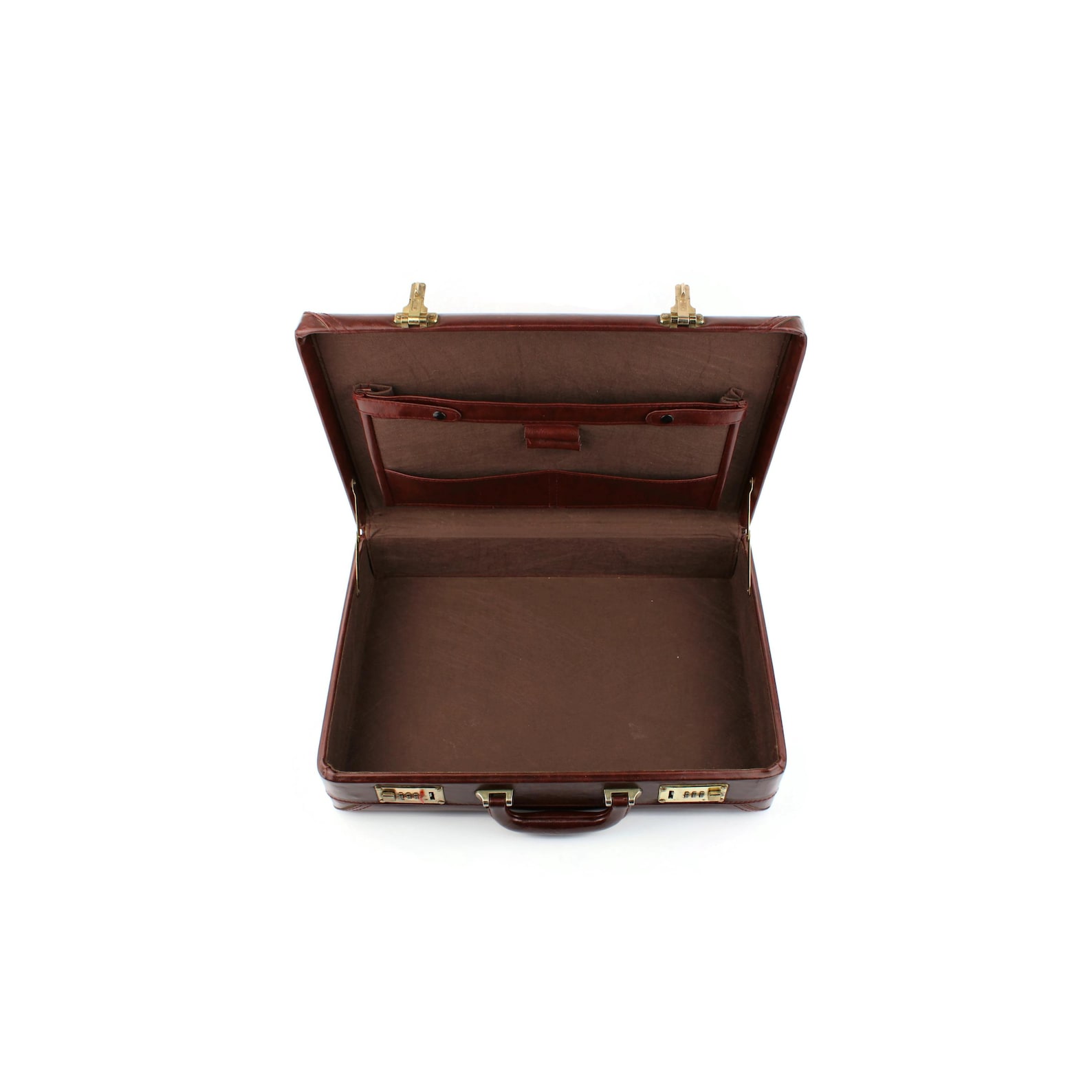 Vintage Brown Leather Briefcase, Combination Locks, Retro Business Case ...