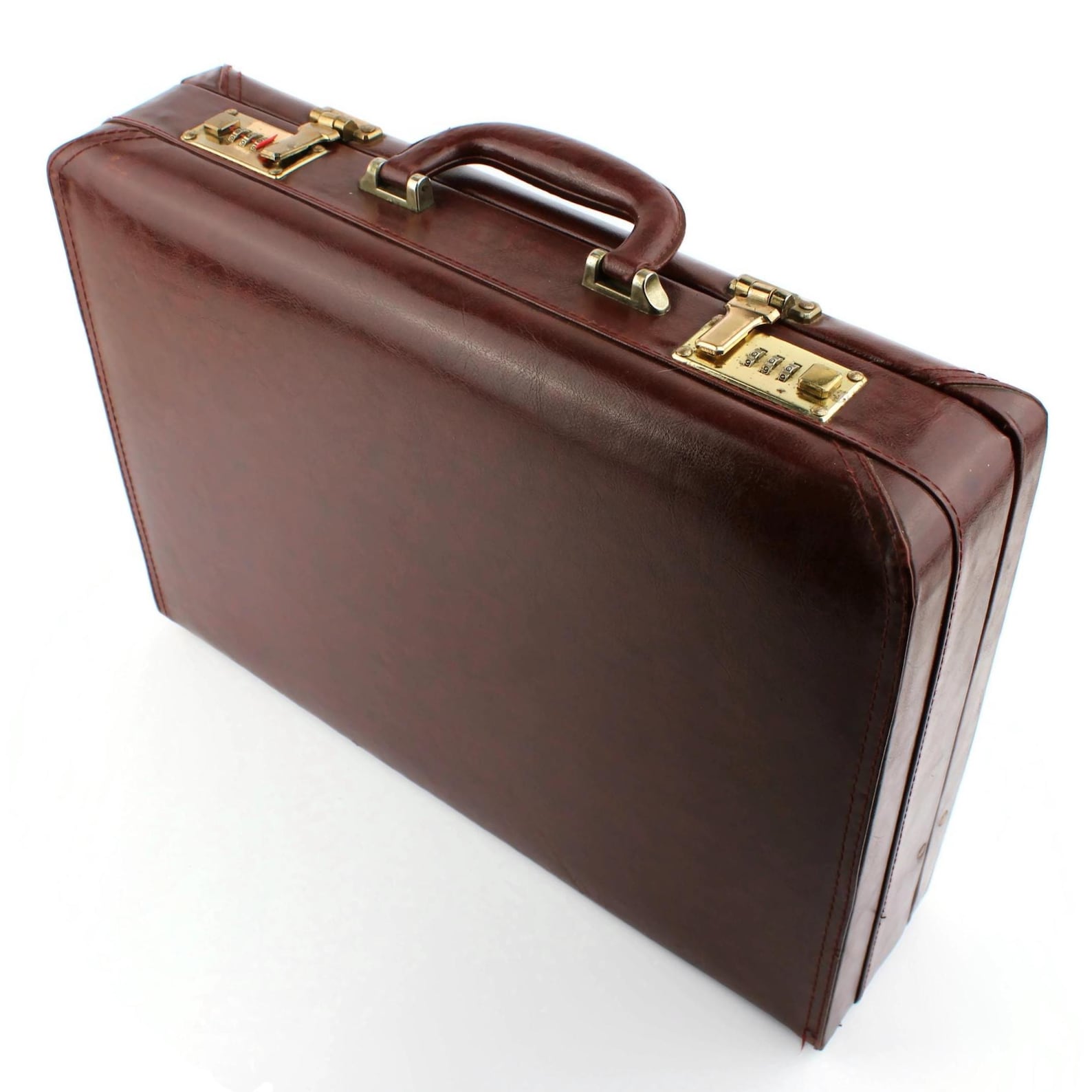 Vintage Brown Leather Briefcase, Combination Locks, Retro Business Case ...