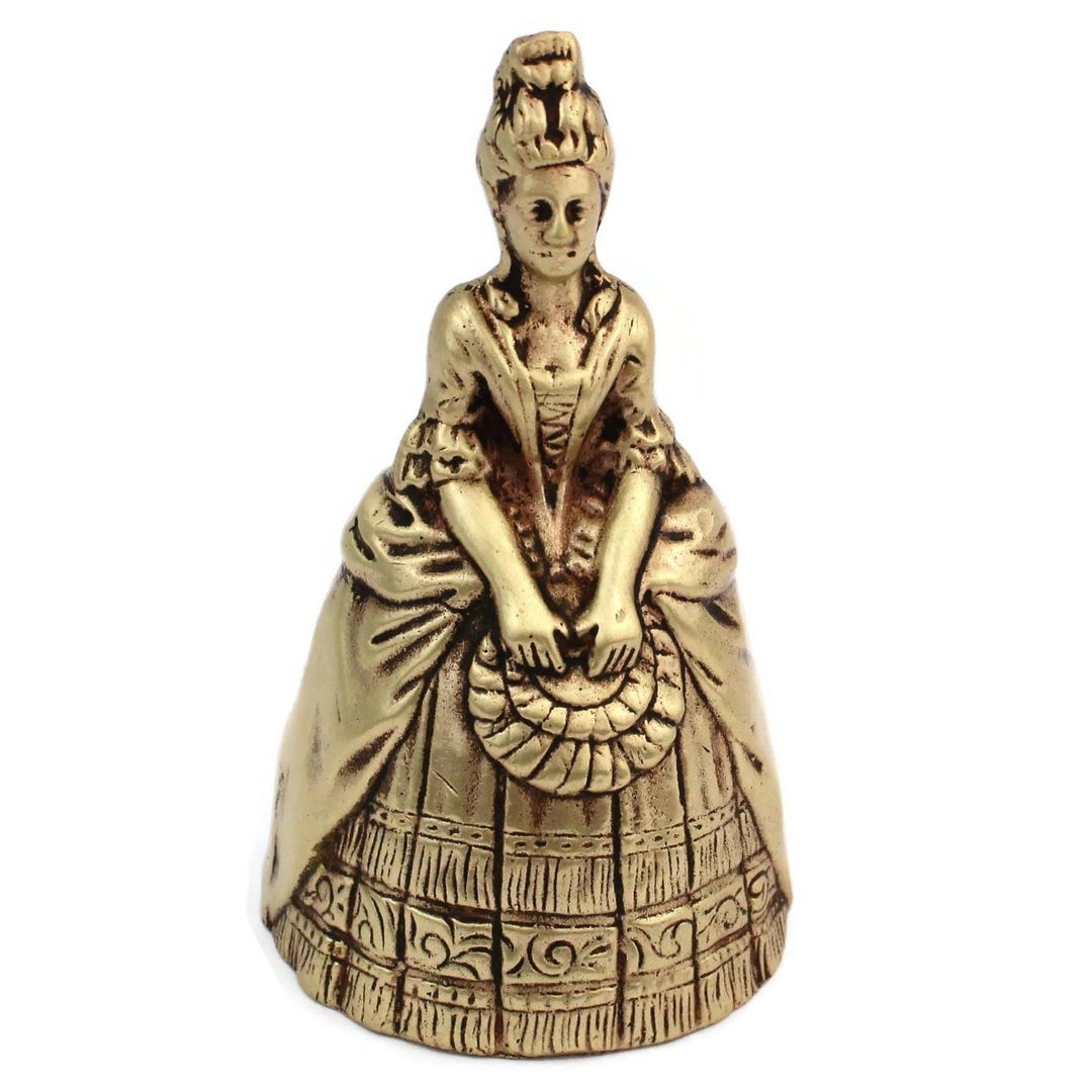Vintage Brass Lady Figurine Bell, Solid Brass Handbell Woman in Gown ...