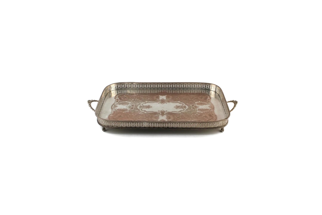 Silver Plated Copper Tray England, English Tea Serving Tray, Silver on ...