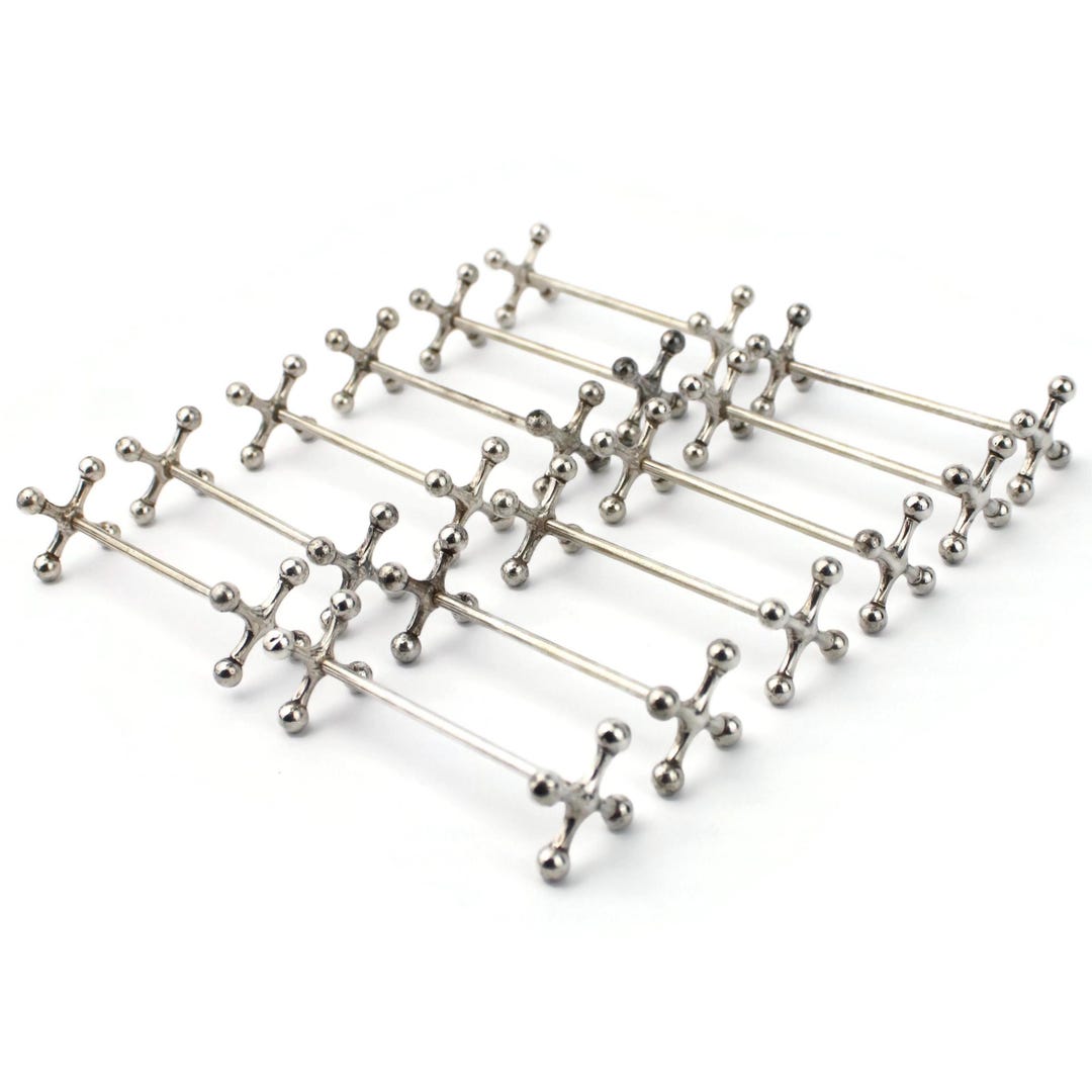 Vintage Metal Knife Rests Set of 12, French Table Knife Holders, Mid ...