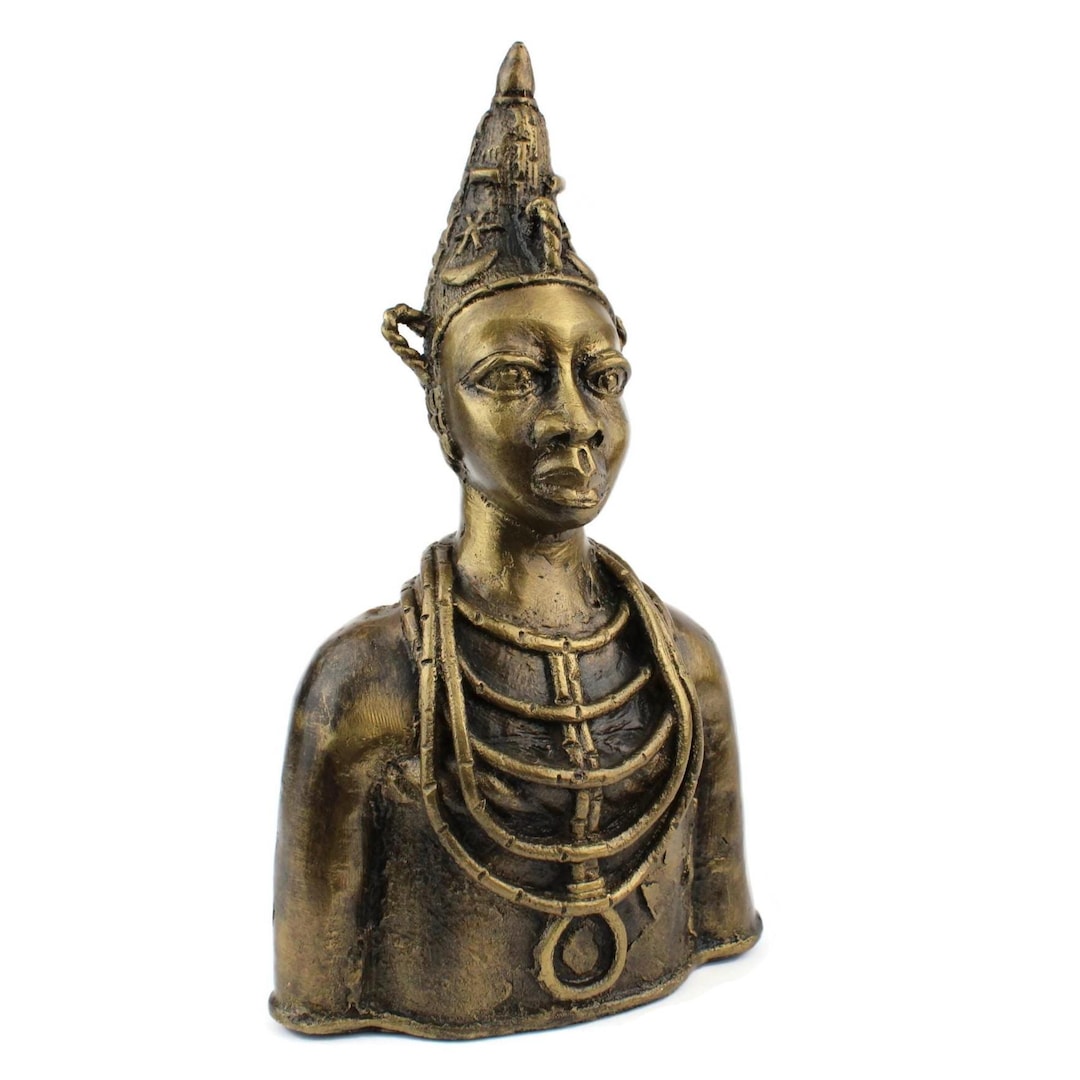 Queen Mother Idia Bust, African Benin Bronze Sculpture, Vintage Tribal ...