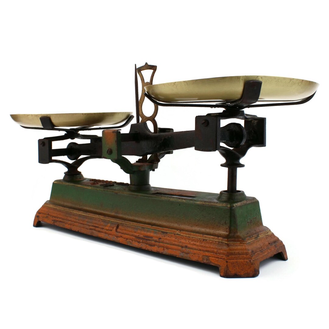 Metal French Balance Scale, Antique Weight Scale With Brass Plates ...