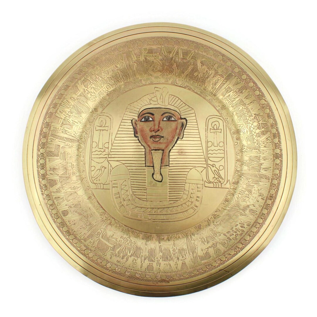 Egyptian Brass Wall Plate With Pharaoh, Hand-engraved Ornate, Wall Hung ...
