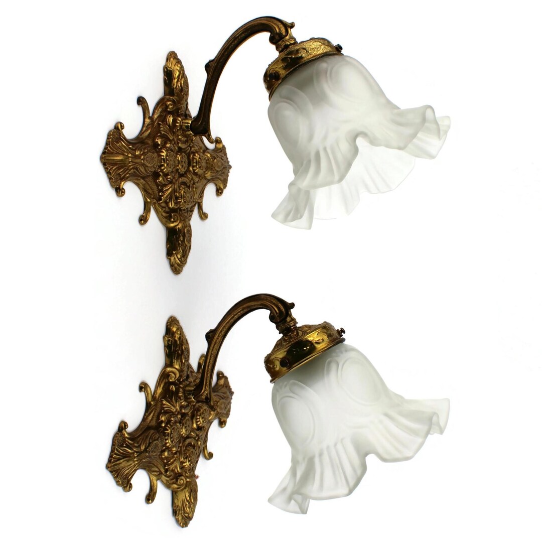 Vintage French Brass Wall Sconces, Victorian Style Lighting Pair, Wall ...