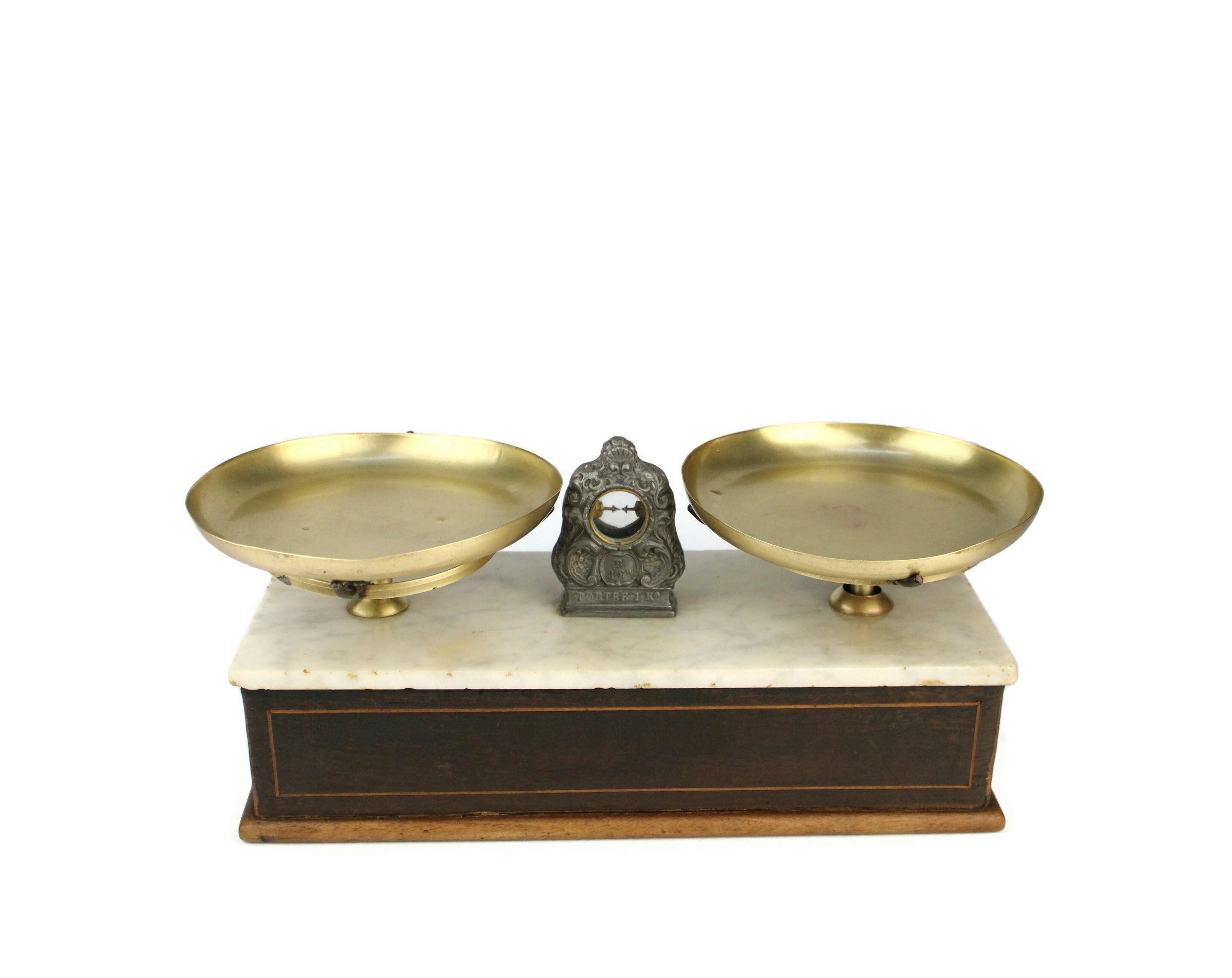 French Balance Scale With Stone Top, Antique Weight Scale With Brass ...
