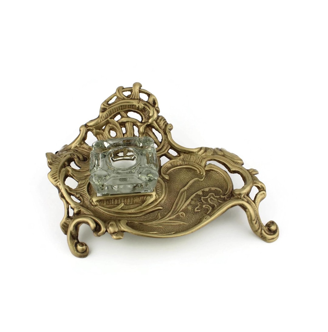 19th Century English Inkwell, Antique Brass Inkwell England, 1800s ...