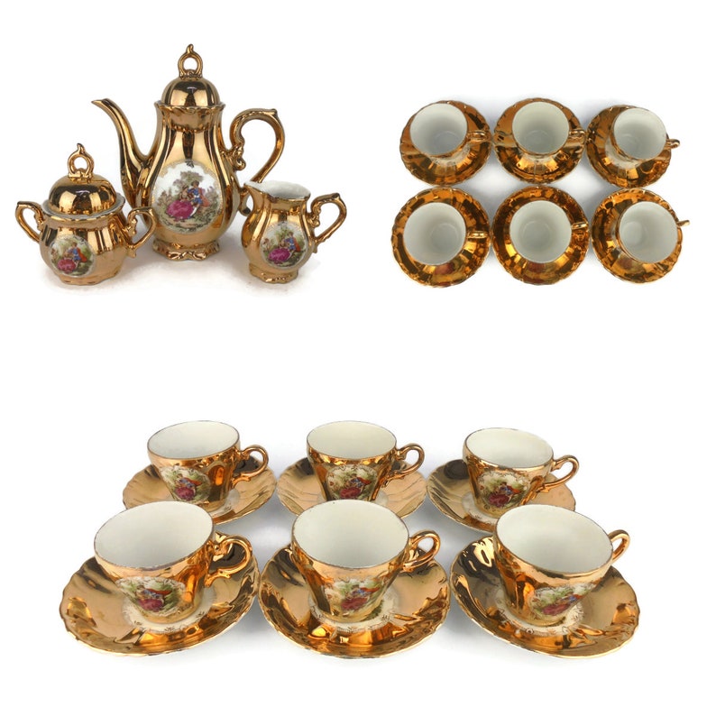 Gold Ceramic Coffee Set, Bavarian Coffee Set, German Ceramic Tea Coffee ...