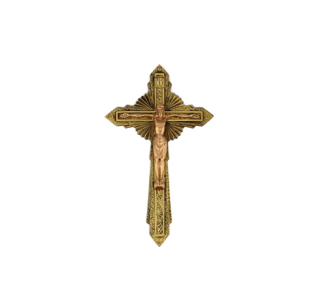Large Brass Crucifix, Vintage Wall Hanging Jesus Crucifix, Religious ...