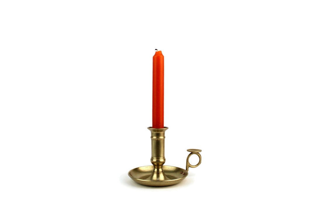 Antique Brass Candle Holder With Handle, Table Candle Stand, Vintage ...