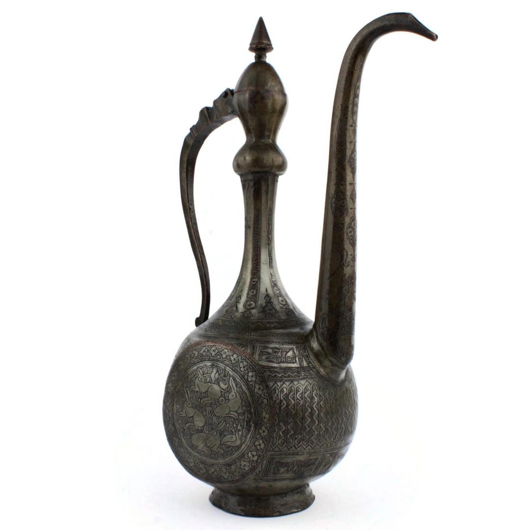 20th Century Copper Pitcher, Antique Ottoman Ornate Water Jug With Tin ...