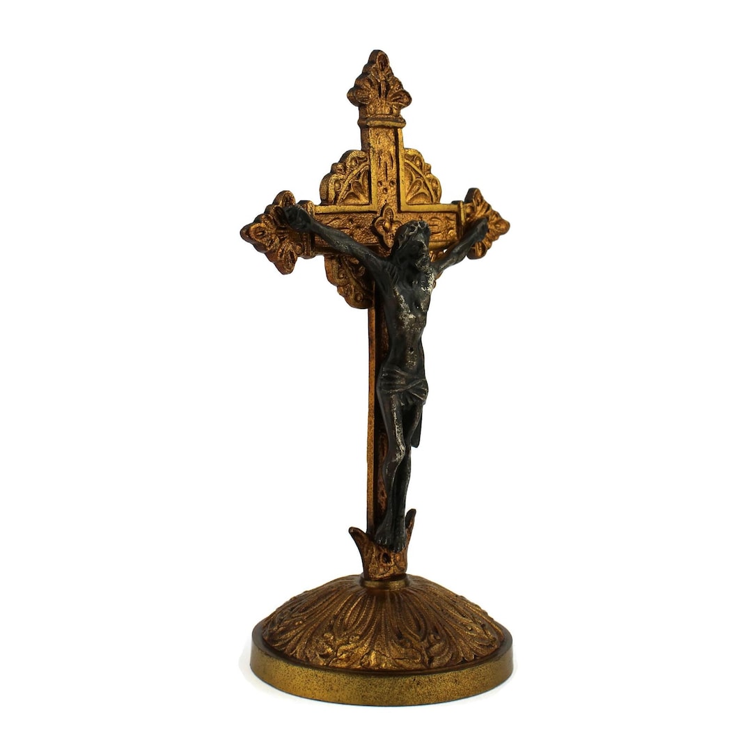 Vintage Desktop Crucifix Cross, Metal Jesus Crucifix, Religious Home ...