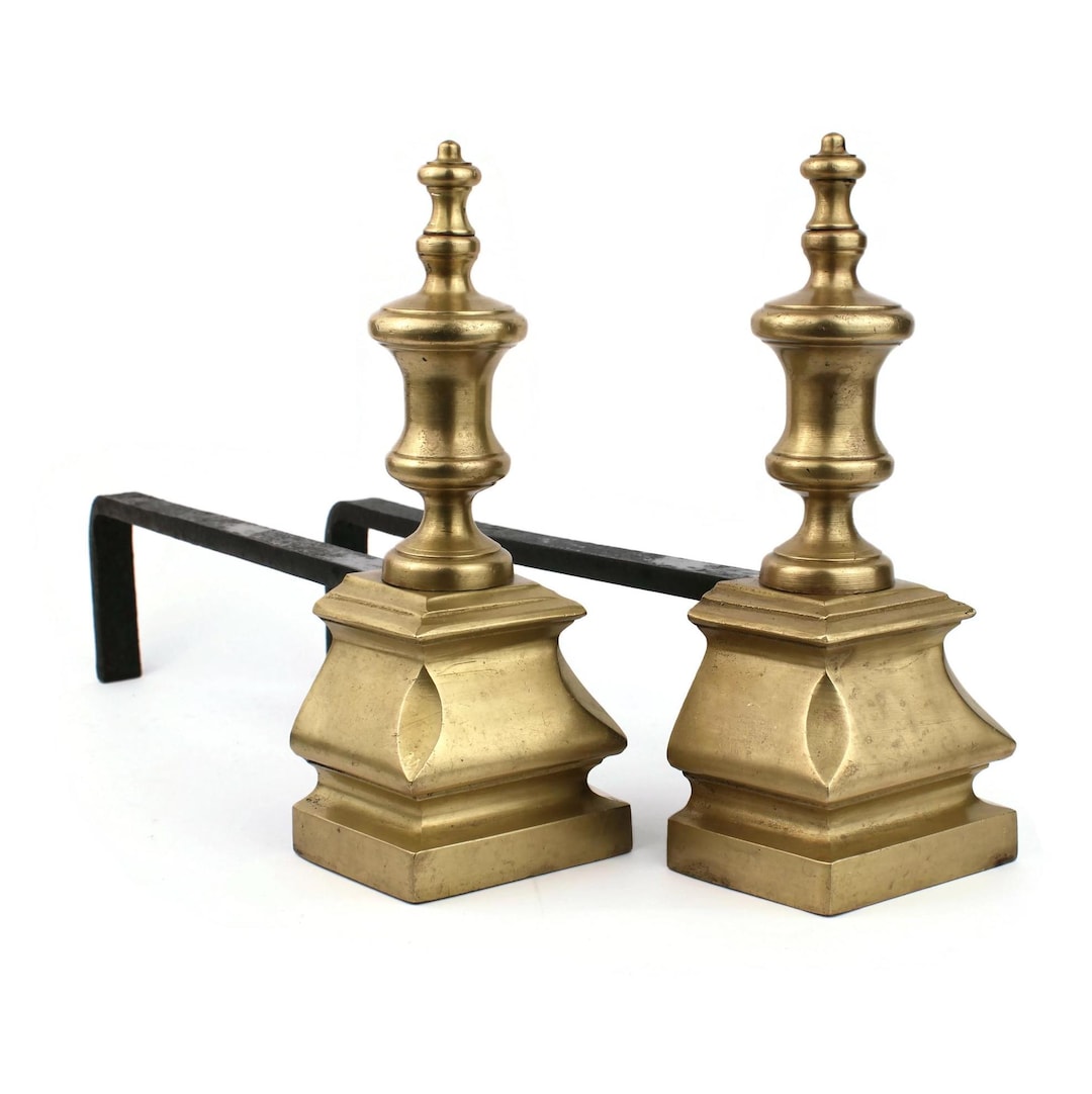 Antique Brass Andirons, Fireplace Brass Firedogs , Vintage French ...