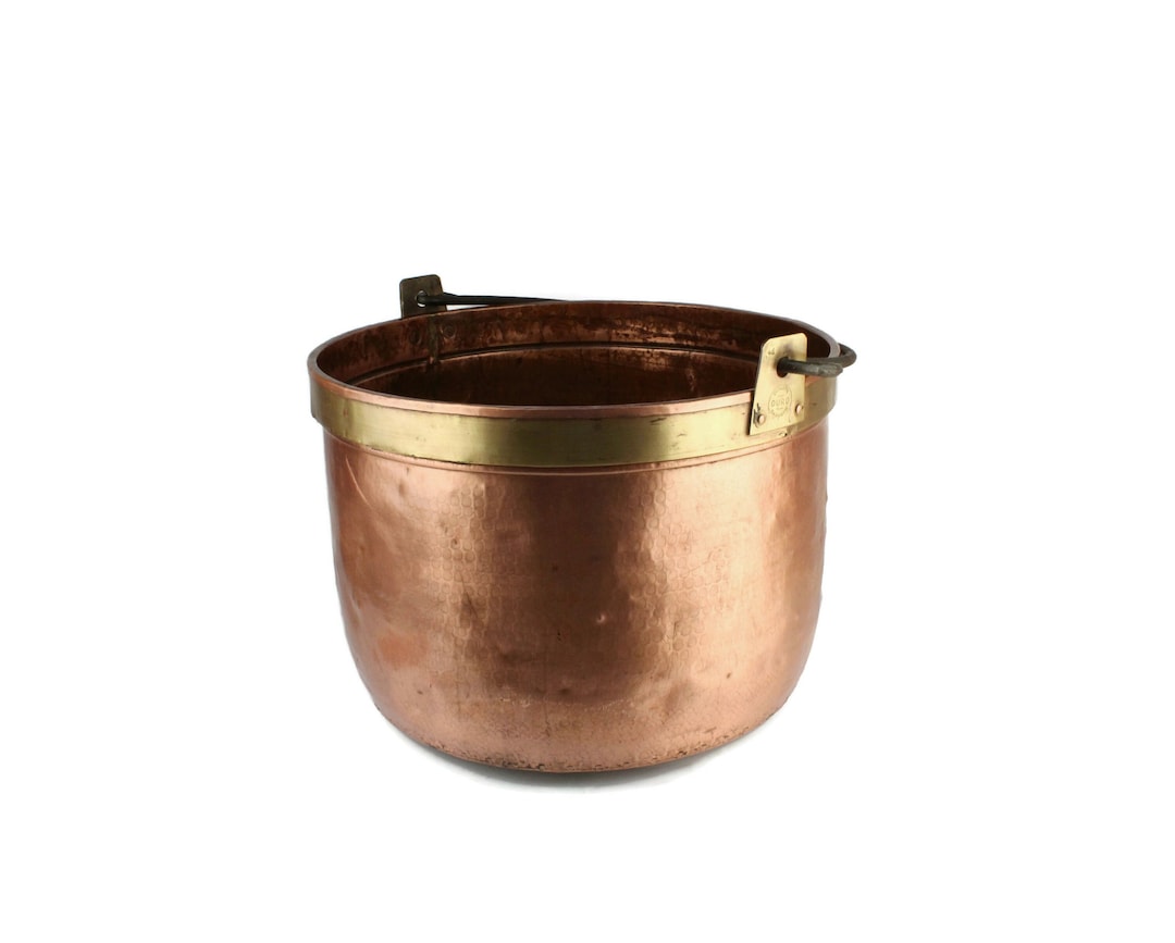 Antique Large Copper Cauldron, Fireplace Copper Firewood Basket ...