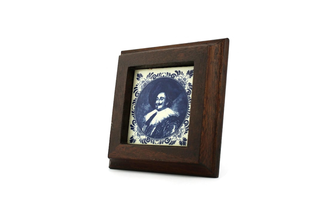 Framed Tile in Delft Blue and White, Wall Hanging Ceramic Tile, Vintage ...
