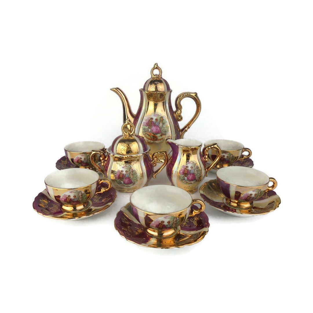 Gold Ceramic Coffee Set, Bavarian Coffee Set, German Ceramic Tea Coffee ...