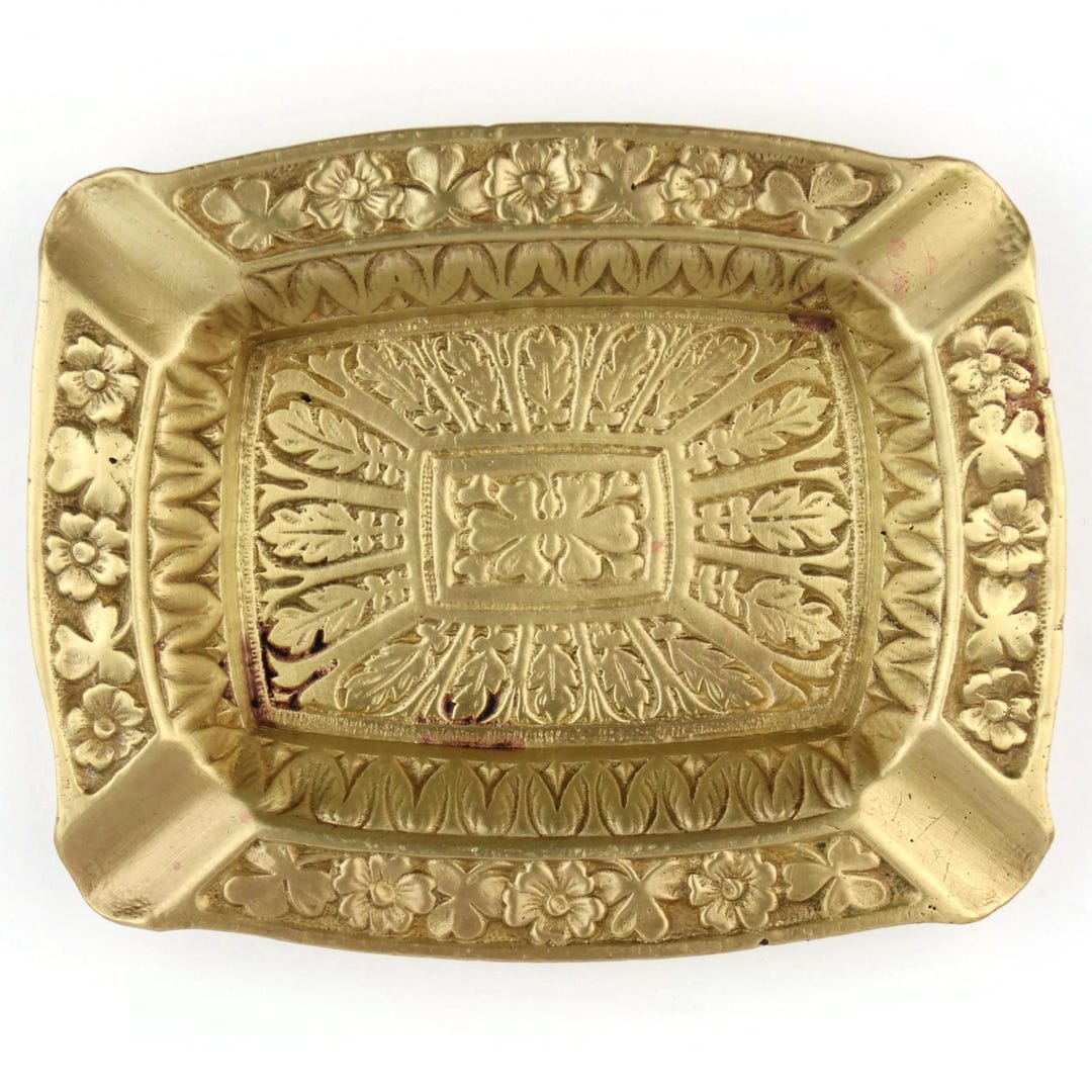 Vintage Solid Brass Ashtray, Antique Embossed Ashtray, Tobacciana Cigar ...