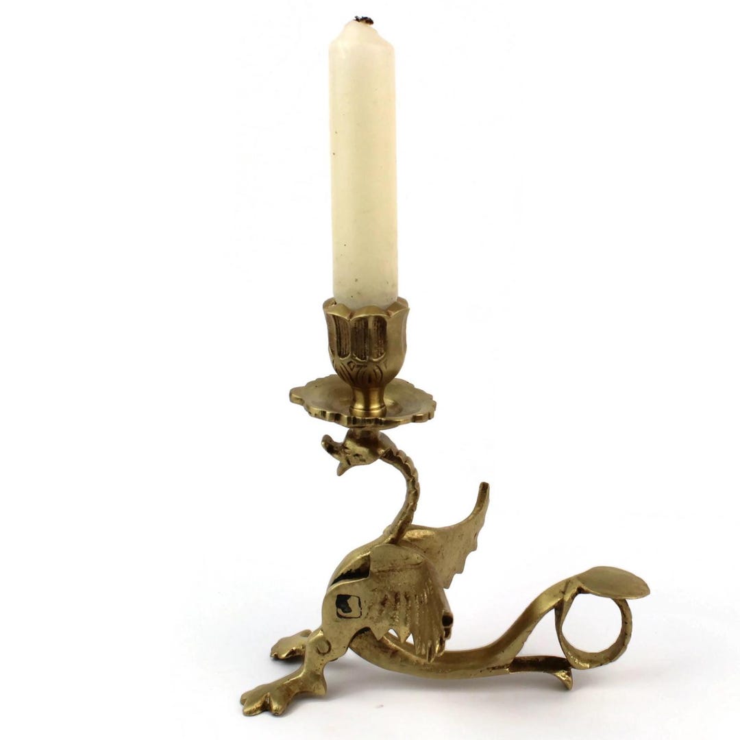Antique Brass Dragon Candlestick, Gothic Style Brass Candle Holder ...